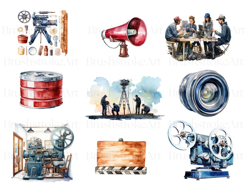Movie Clipart, Theatre, Popcorn, Camera PNG, Watercolor Film, Cinema ...