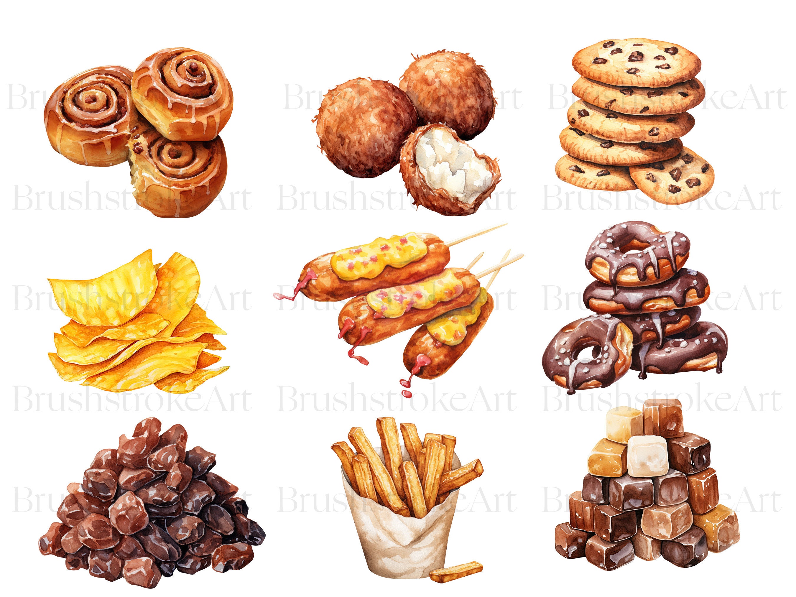 Junk Food Clipart, Watercolor Dessert, Donut, Pizza, Soda, Drinks ...