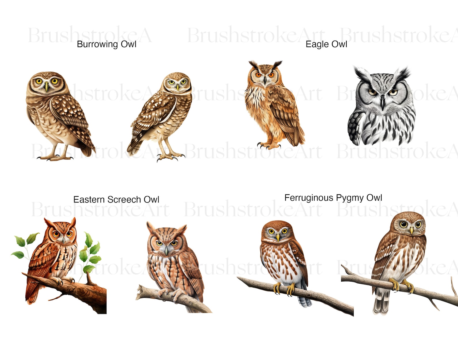 Owl Illustration Clipart, Barn Owl, Type of Owls, Cute Owl Species Art ...