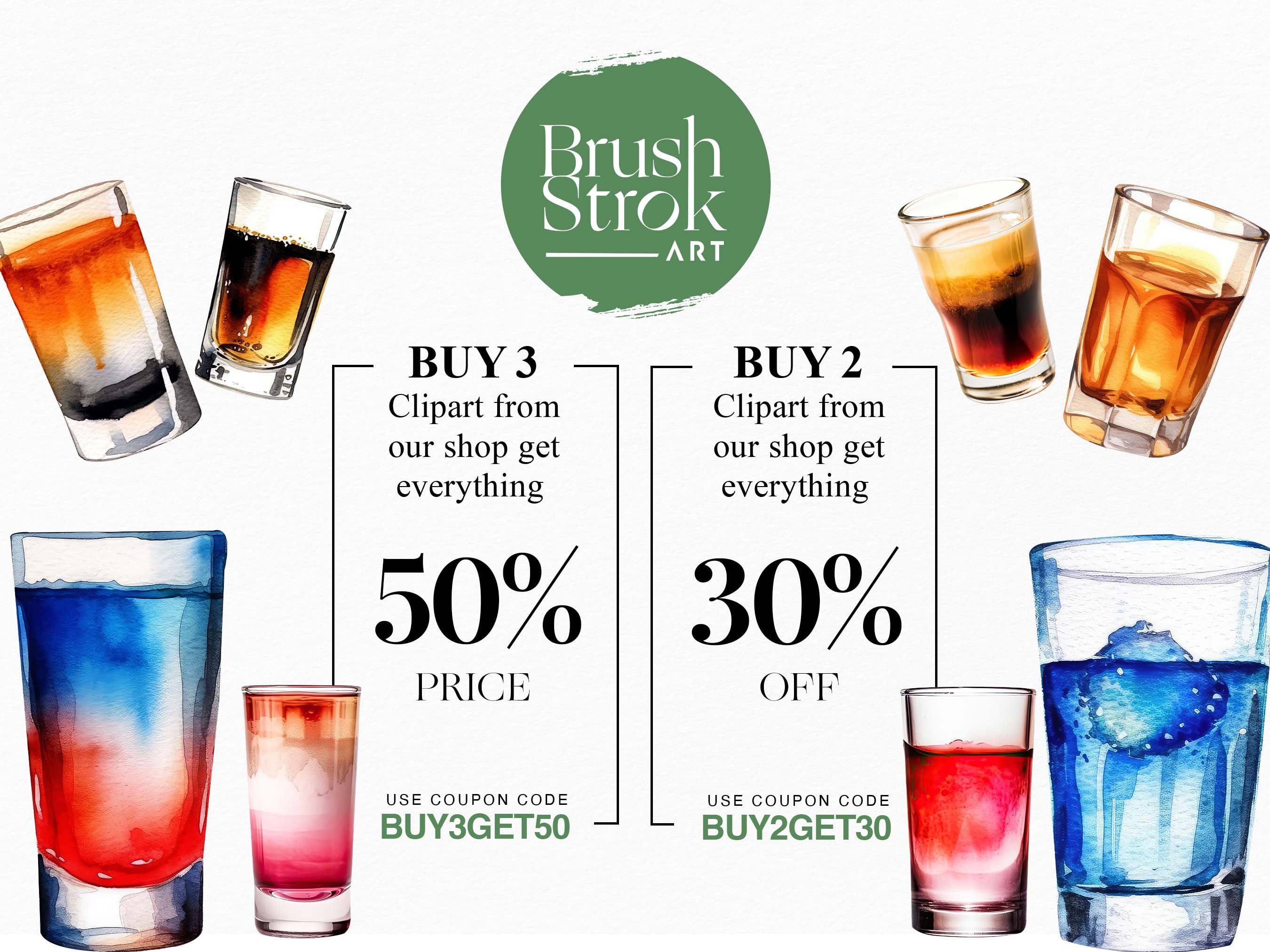 Shots Illustrated Premium Watercolour Clipart of Popular Party Drinks ...