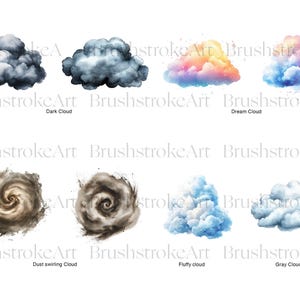 Watercolor Clouds Clipart, Rain Clouds, Fluffy, Sky Clipart, White ...