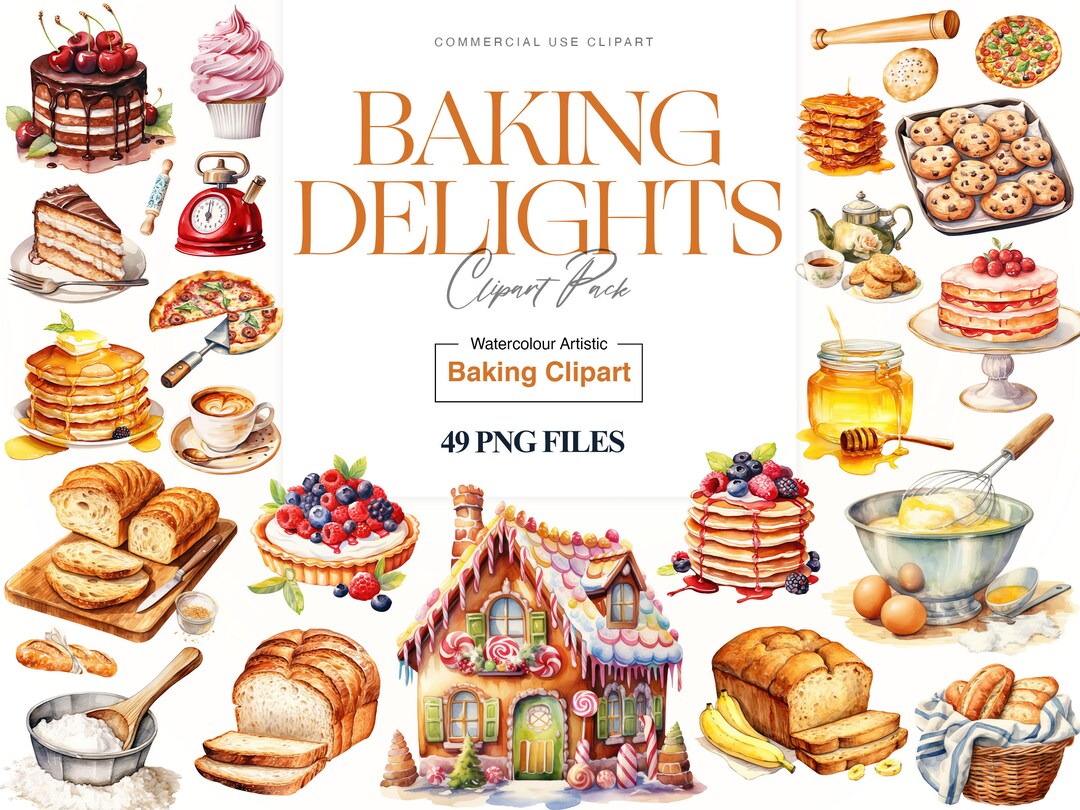 Watercolor Baking Clipart, Croissants, Kitchen Tools, Oven Mitt ...