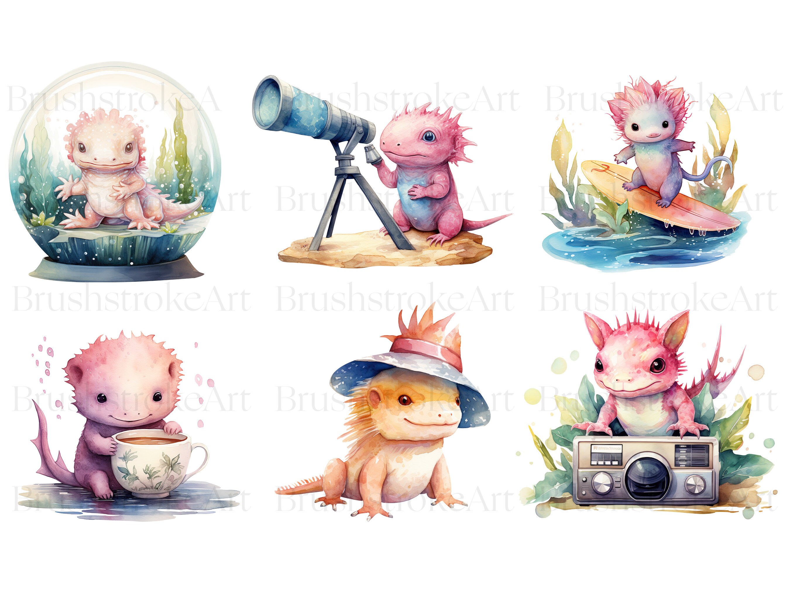 Watercolor Axolotl Clipart, Pink Axolotl, Endangered Animal, Kawaii ...