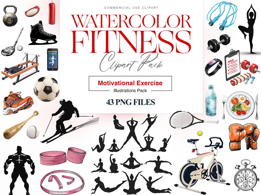 Watercolor Fitness Clipart, Bodybuilder, Fitness Girl, Dumbbells ...