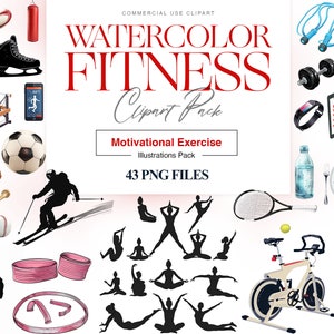 Watercolor Fitness Clipart, Bodybuilder, Fitness Girl, Dumbbells ...