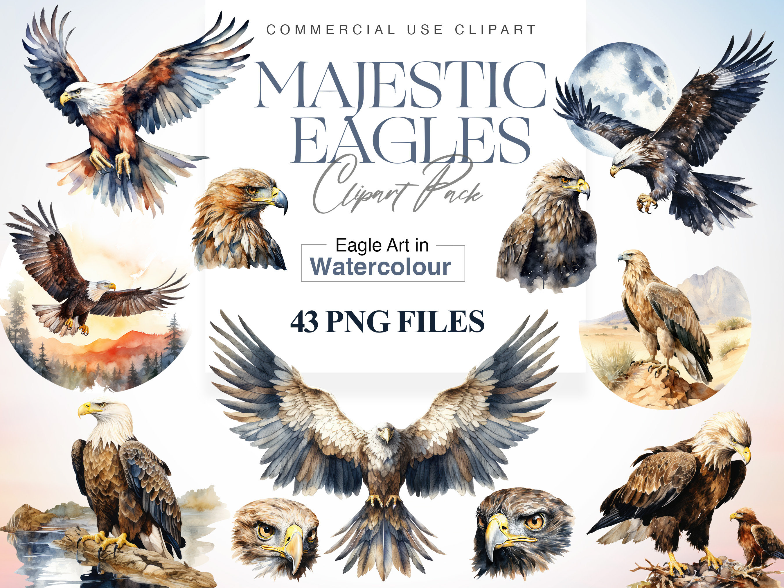 Watercolor Eagle Clipart, American, Bald Eagle, Head, American Symbol ...
