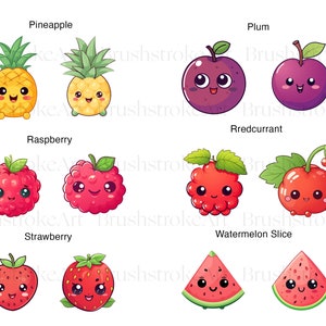 Cute Fruit Clipart, Happy Fruits, Pineapple Clipart, Red Apple, Smiling ...