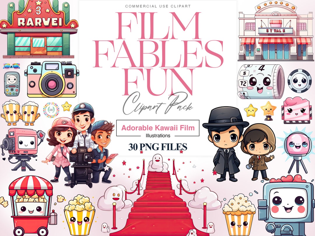 Watercolor Movie Clipart, Kawaii, Cinema, Film, Movie Party, Theatre ...