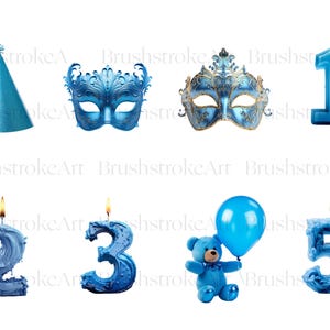 Blue Birthday Clipart, Boys Birthday, Party Clipart, Celebration, Happy ...