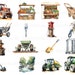 Rustic Farm Clipart, Farmhouse, Farmer, Scarecrow, Tractor, Hay Bale ...
