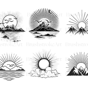 Line Art Sun Silhouette, Boho Sun Symbol, Sunset PNG, Sun Rays, Half ...