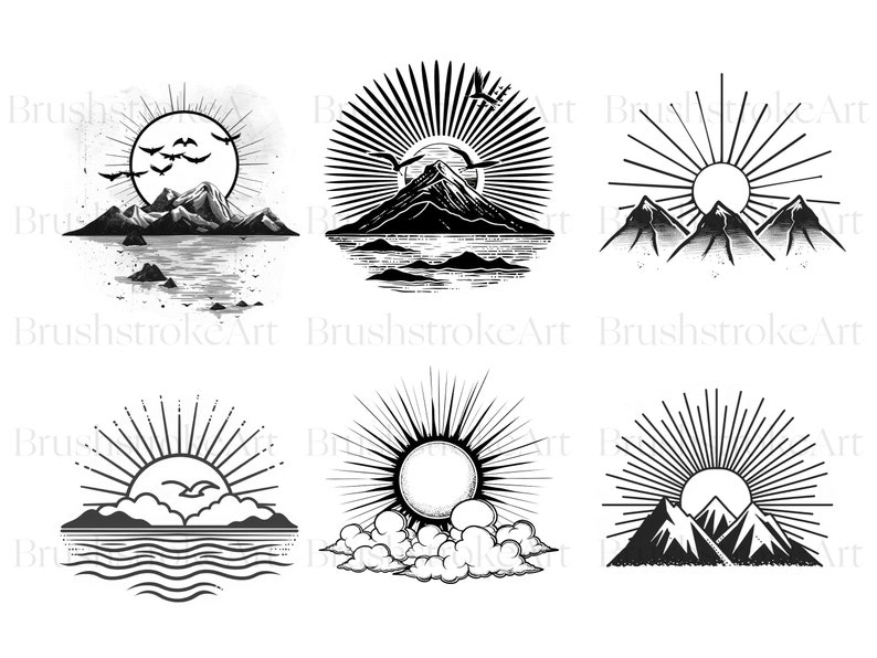 Line Art Sun Silhouette, Boho Sun Symbol, Sunset PNG, Sun Rays, Half ...