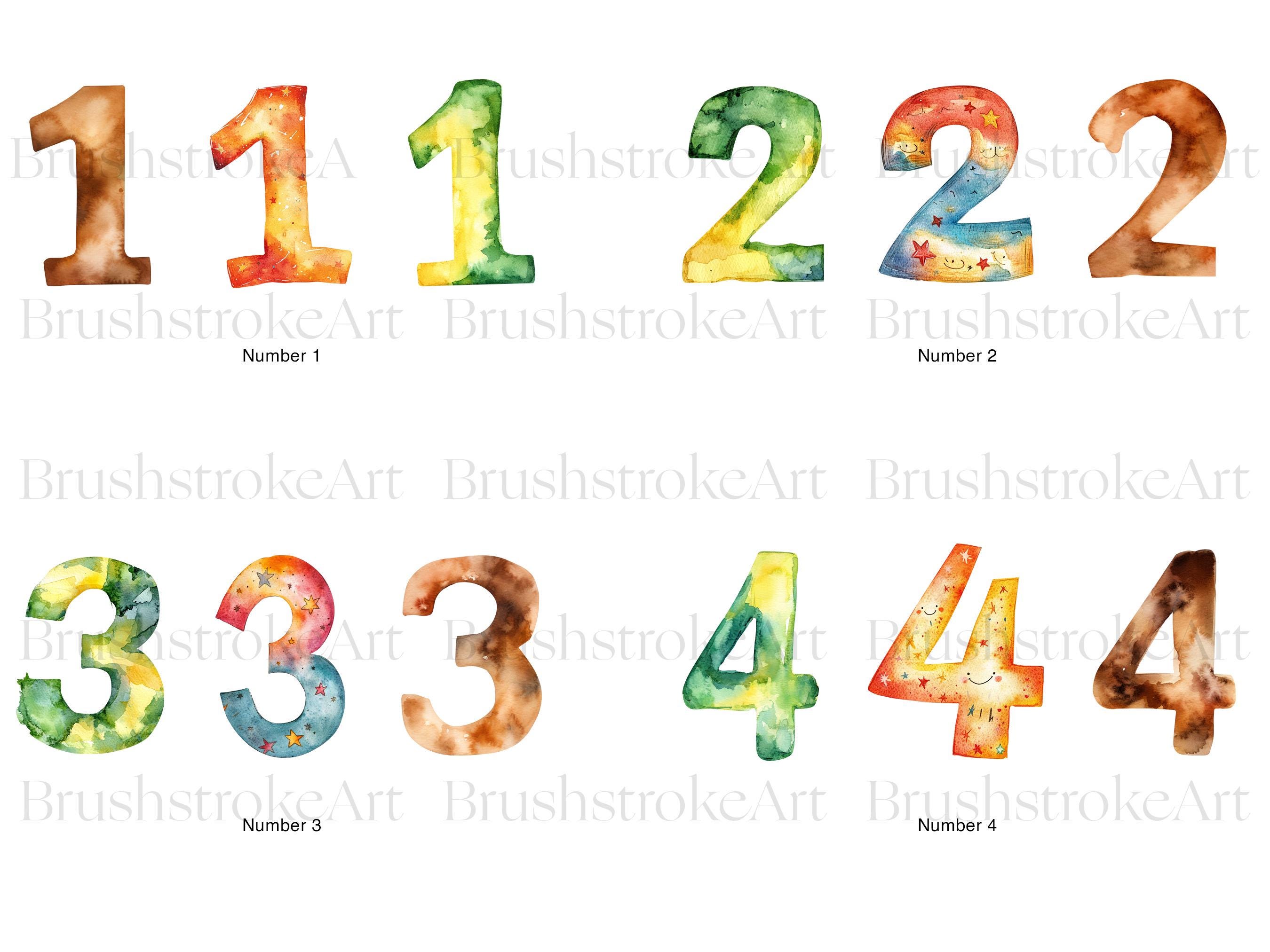 Watercolor Number Clipart, Colorful Numbers PNG, 1-10 Clipart ...