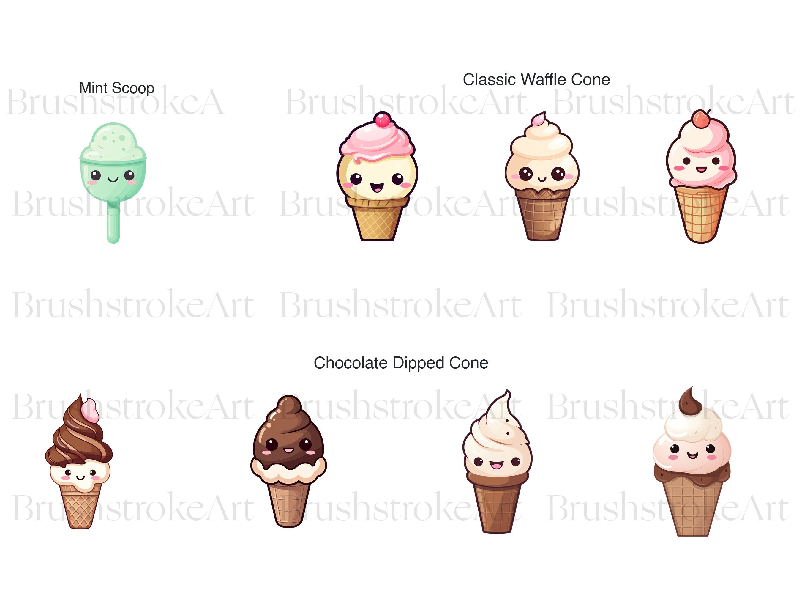 Cute Ice Cream Clipart, Strawberry Ice Cream, Kawaii, Happy Ice Cream ...