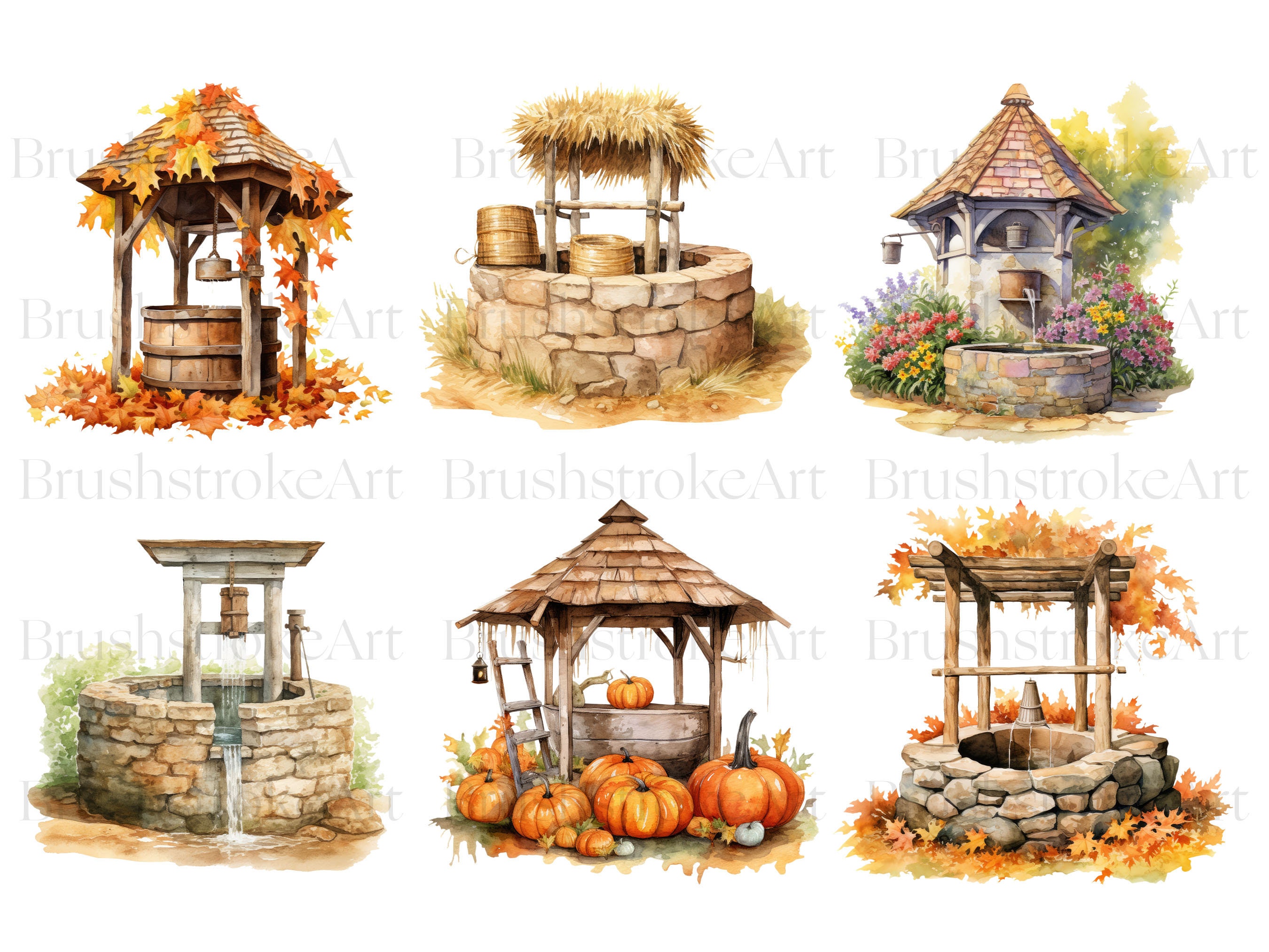 Autumn Well Clipart, Watercolor Well, Fall, Floral Well, Cute Autumn ...