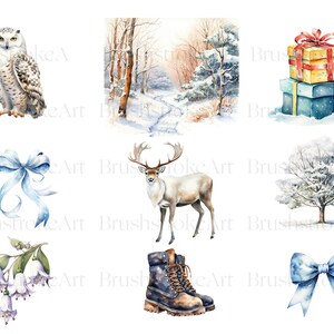 Watercolor Winter Clipart, Winter Animals, Snowman, Winter Landscape ...