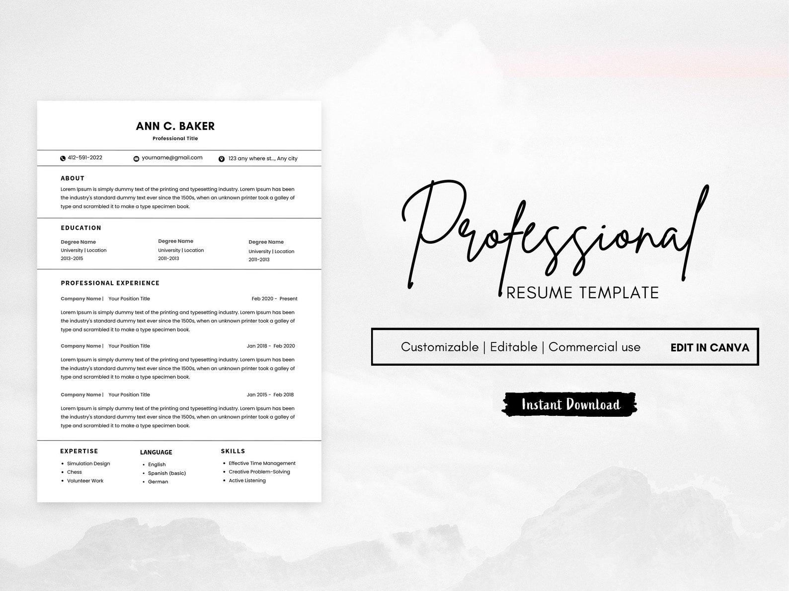 Minimalist Resume Template, Biodata Format, Canva Resume Templates ...
