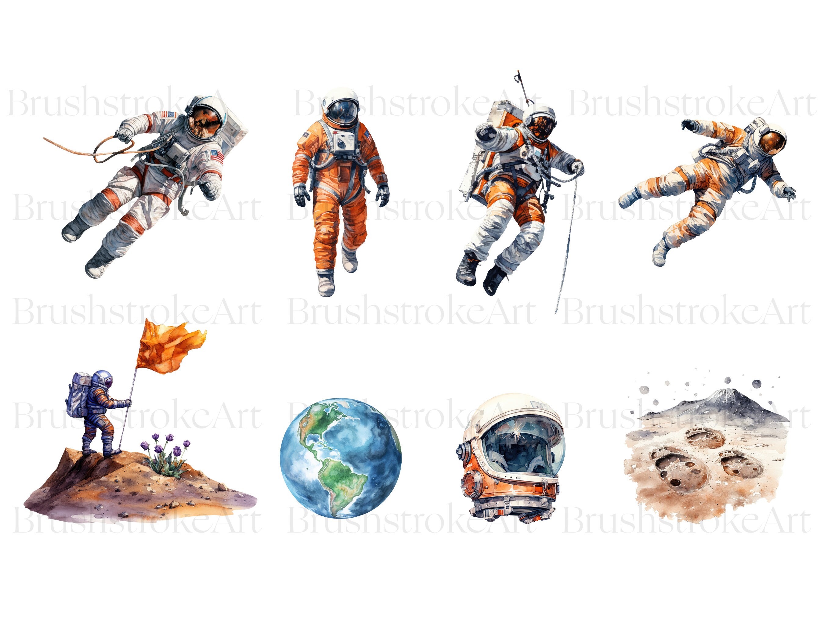 Watercolor Space Clipart Astronaut Planet Alien Moon - Etsy