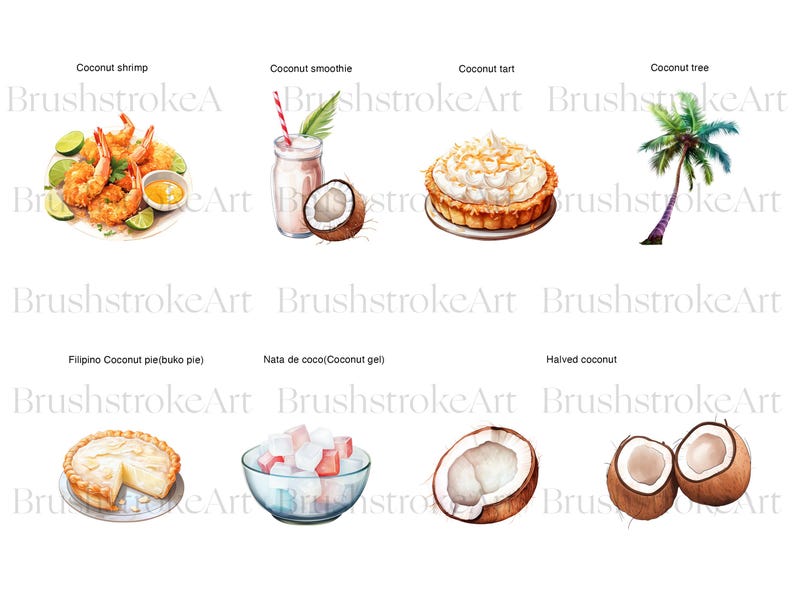 Watercolor Coconut Clipart, Tropical Fruit, Coconut PNG, Tropical Drink ...