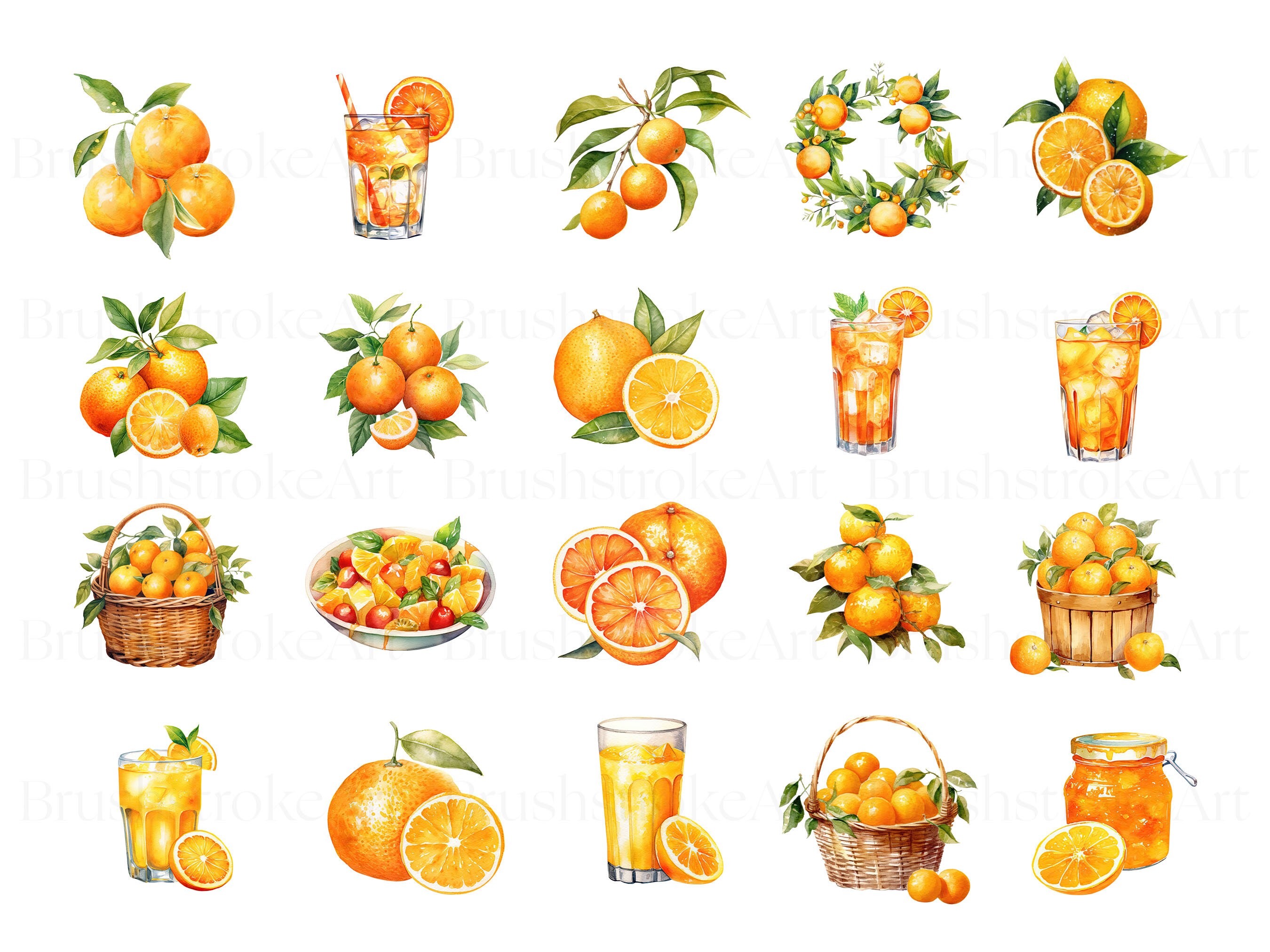 Watercolor Orange Clipart, Summer Fruits Clipart, Orange Illustrations ...