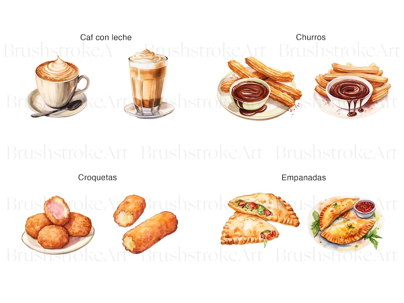 Spanish Food Clipart, Spanish Cuisine, Flan, Food Graphics PNG, Churros ...