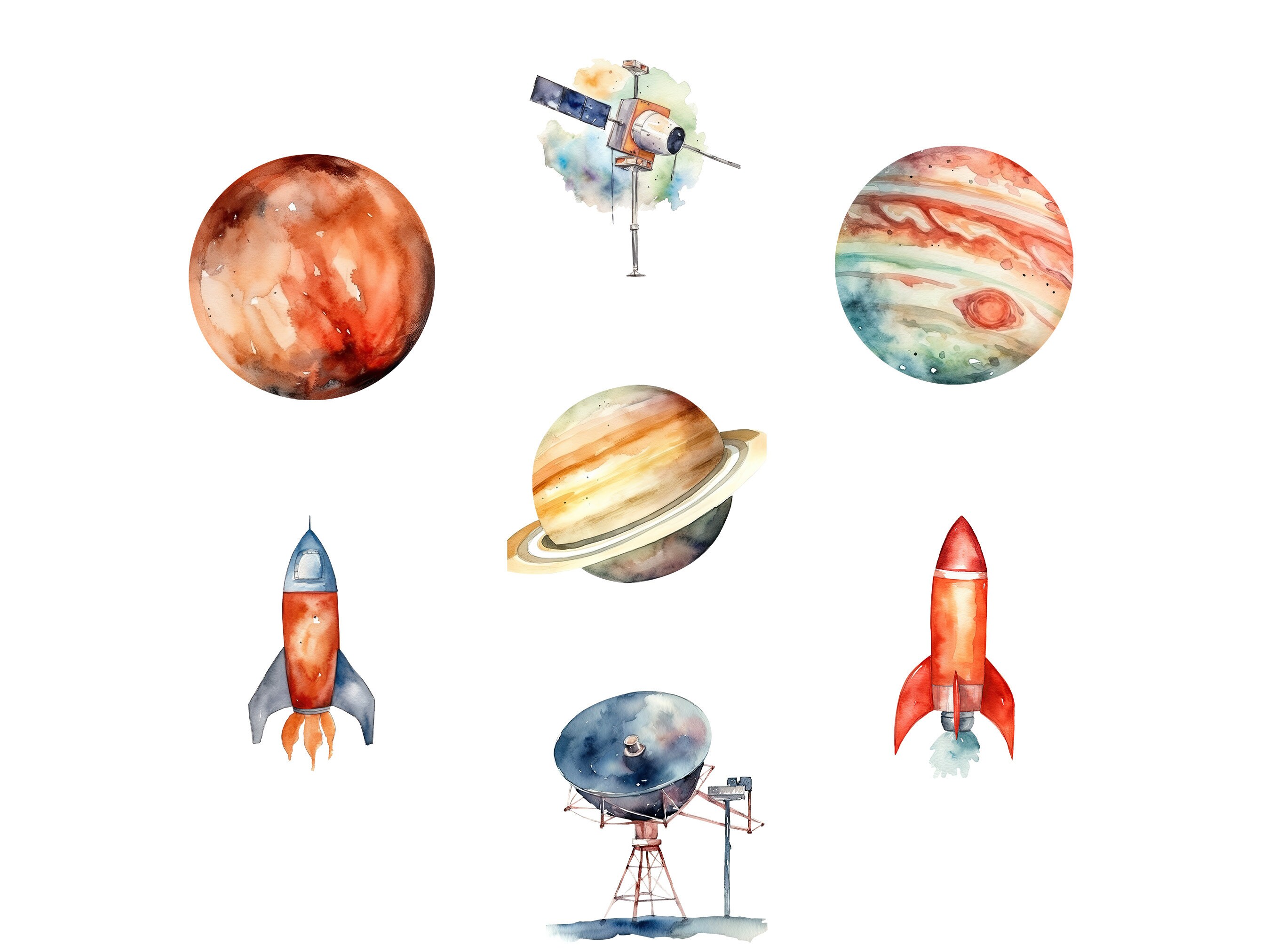 Kids Space Clipart Watercolor Space Cute Astronaut Rocket - Etsy