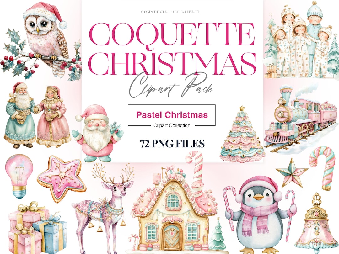 Coquette Christmas Clipart, Pink Christmas Tree PNG, Gingerbread ...