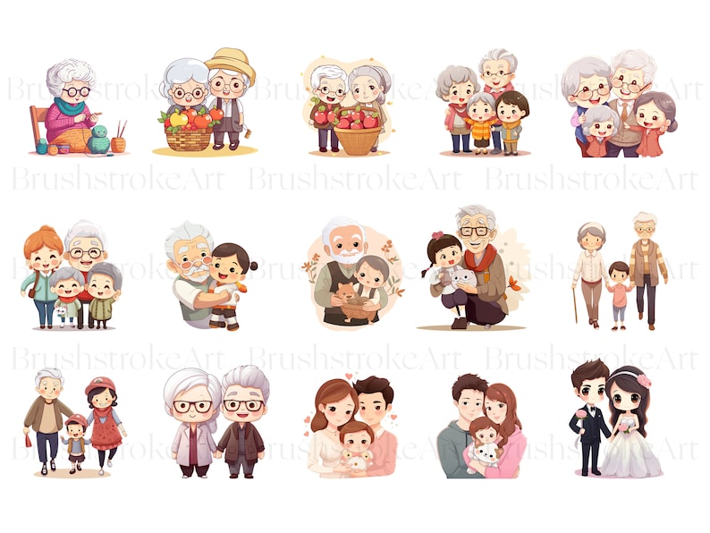 Kawaii Family Clipart, Mom Daughter Dad Son, Chibi Character, Happy ...