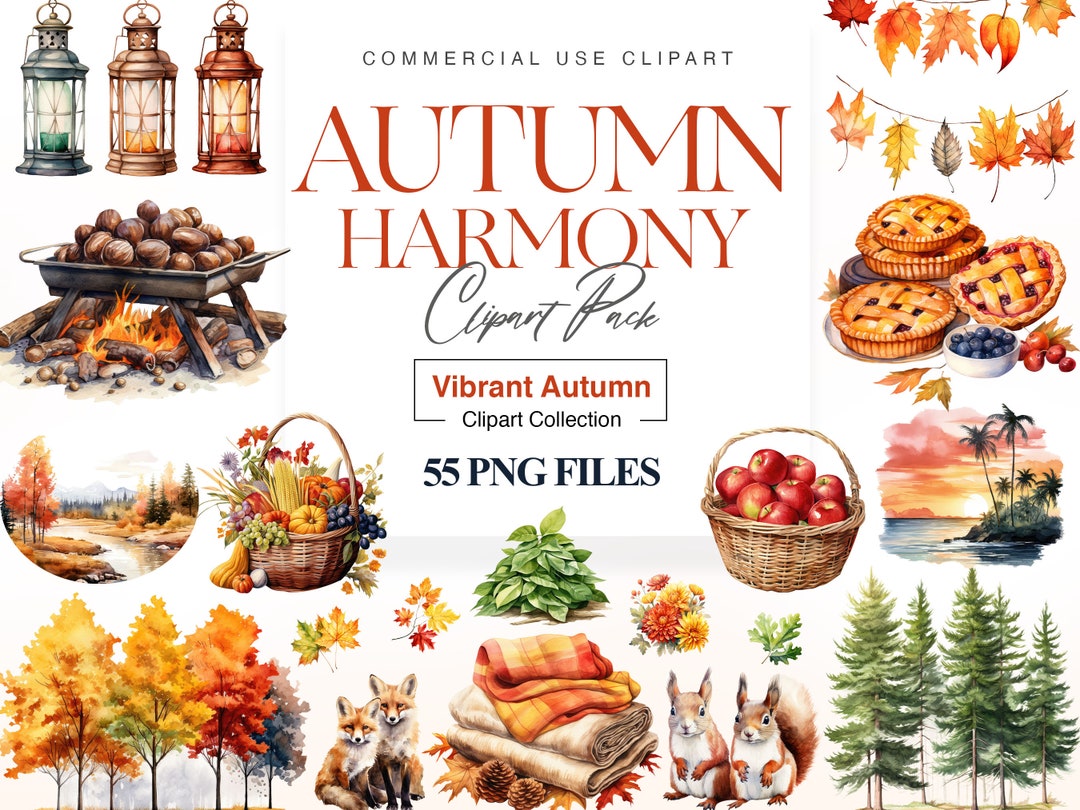 Watercolor Autumn Clipart, Fall Leaves, Autumn, Pumpkin, Floral Clipart ...