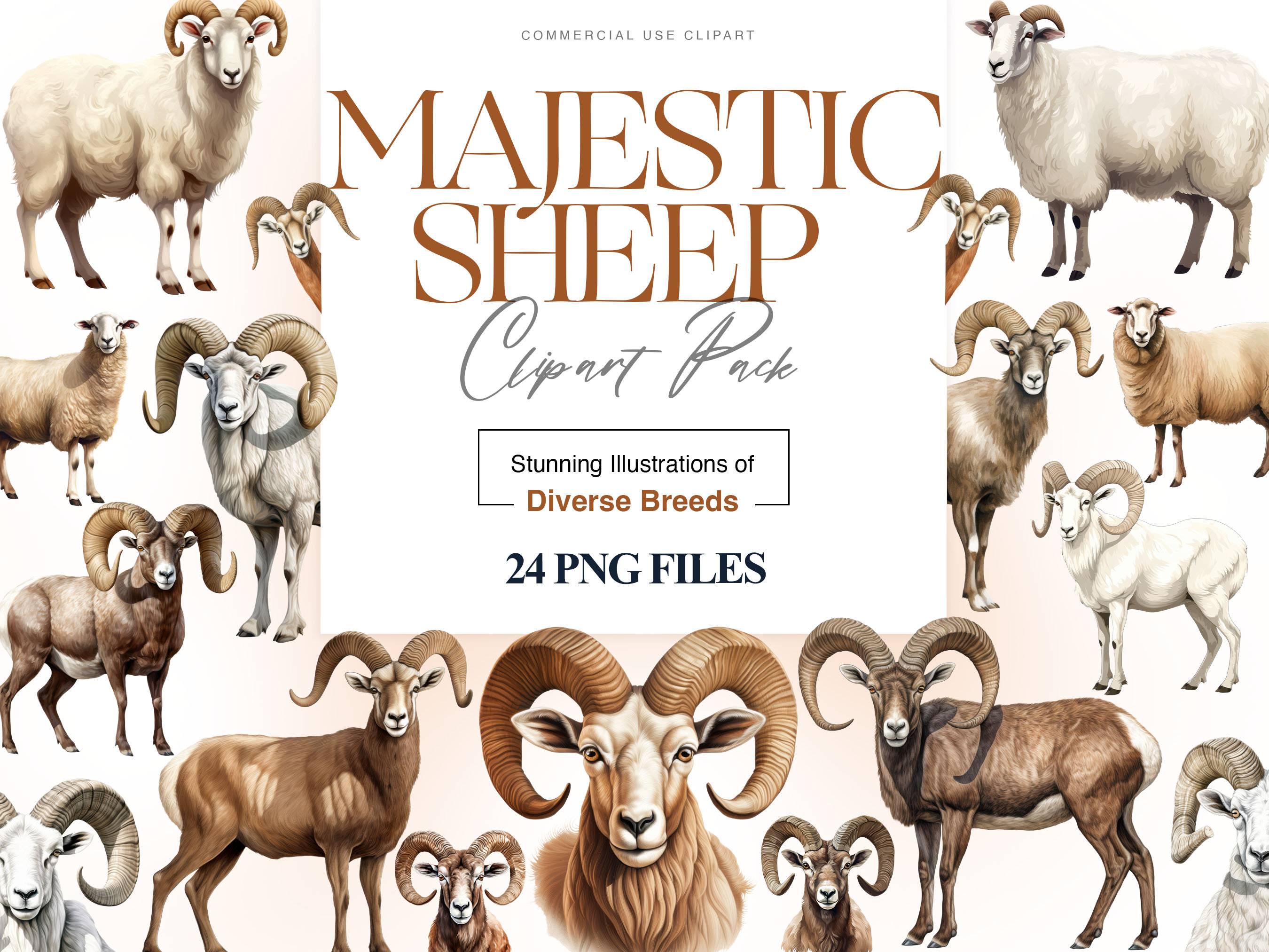 Sheep Breeds Clipart, Bighorn Sheep, Mountain Dall Sheep, Farm Animals ...