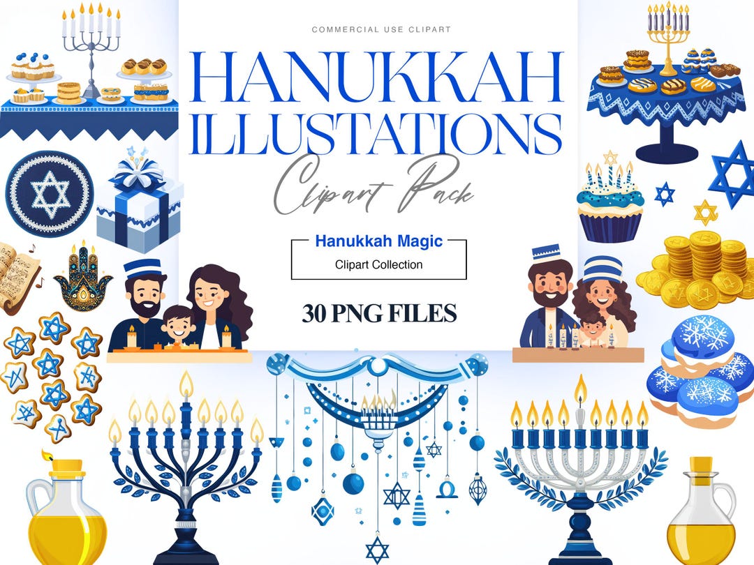 Happy Hanukkah Clipart, Torah, Dreidel Clipart, Chocolate Coins ...