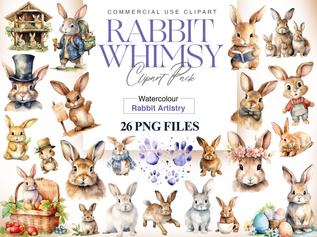 Watercolor Bunny Clipart, White Rabbit, Cute Bunny, Rabbit Nursery ...