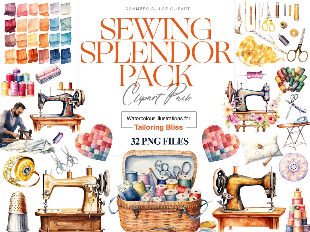 Watercolor Sewing Clipart, Sewing Machine, Vintage Fashion, Sewing ...