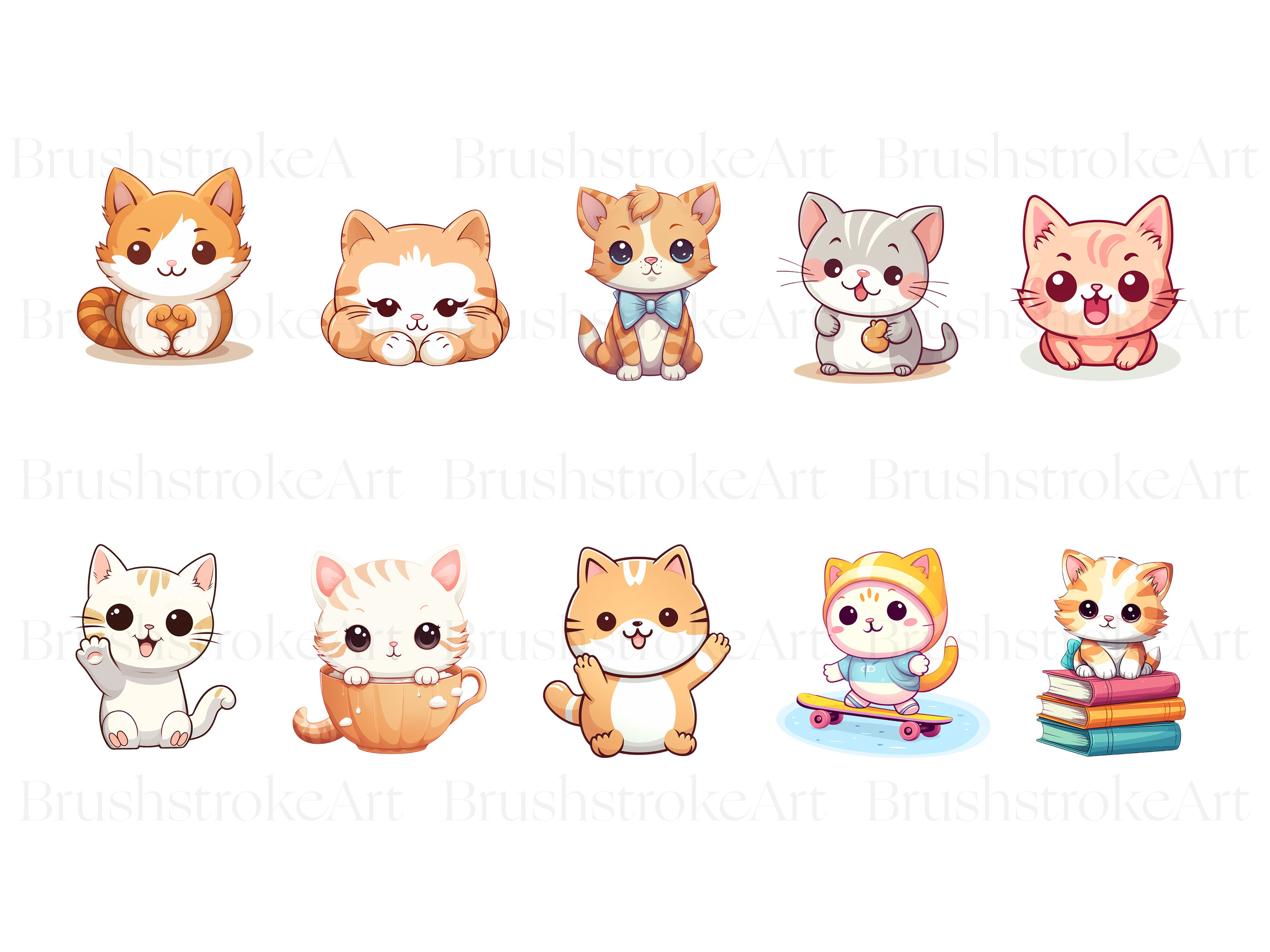 Kawaii Cat Clipart, Black Cat, Cute Kitten Clipart, Kawaii Cat PNG, Pet ...