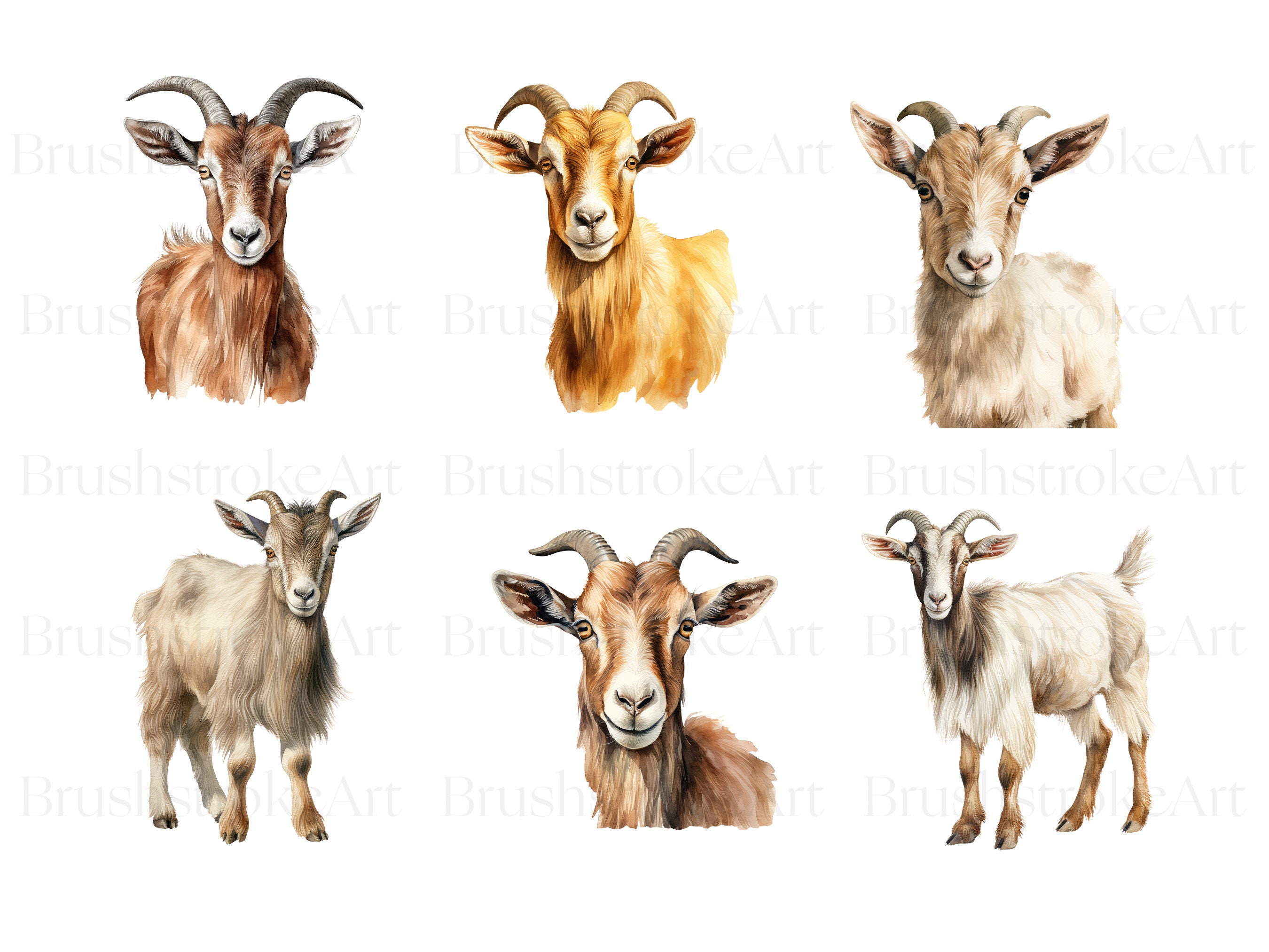 Watercolor Goat Clipart, Farm Animal PNG, Wall Art, Nursery Animal ...