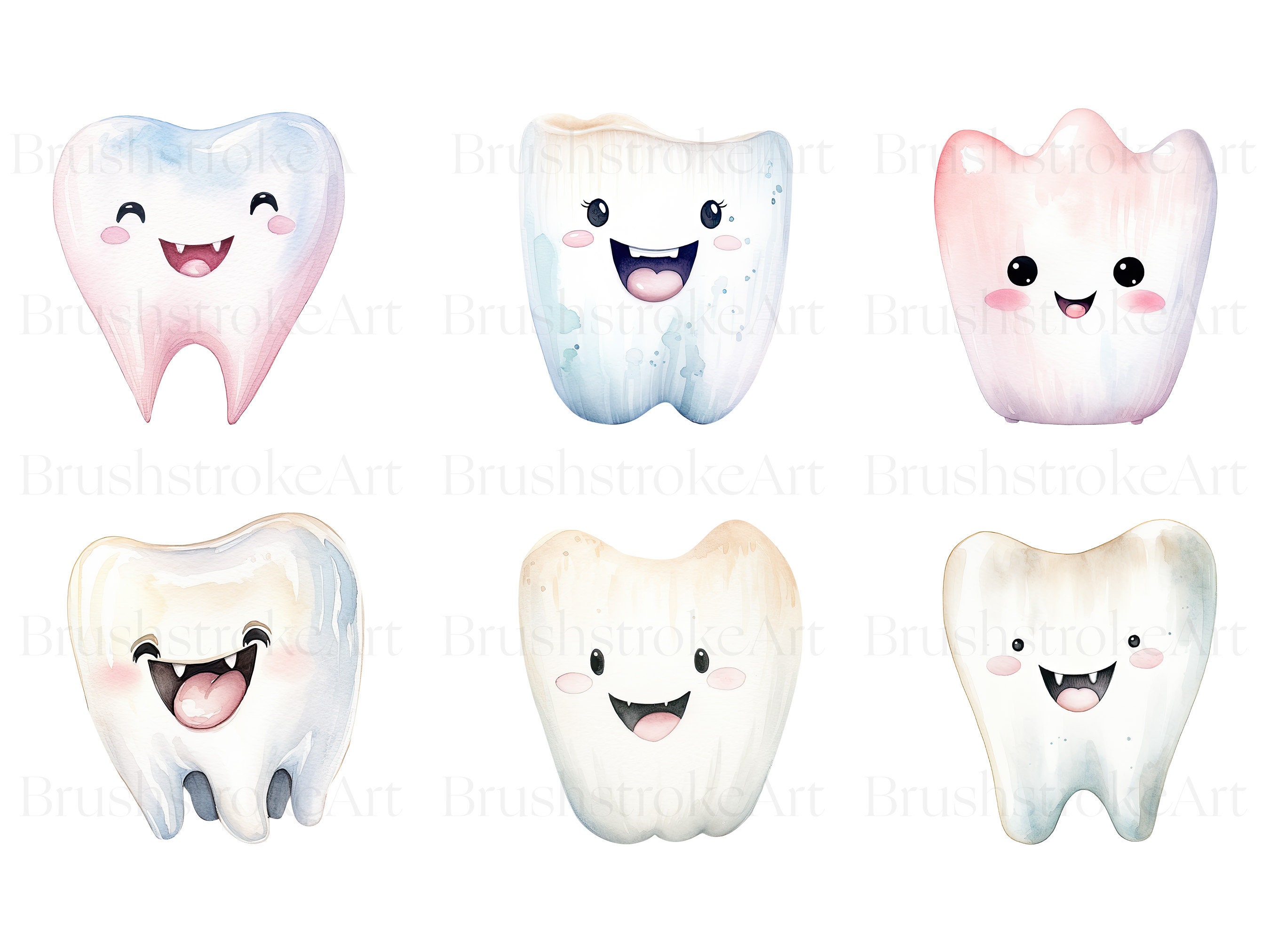 Watercolor Tooth Clipart, First Tooth, Cute Teeth, Children's Kawaii ...