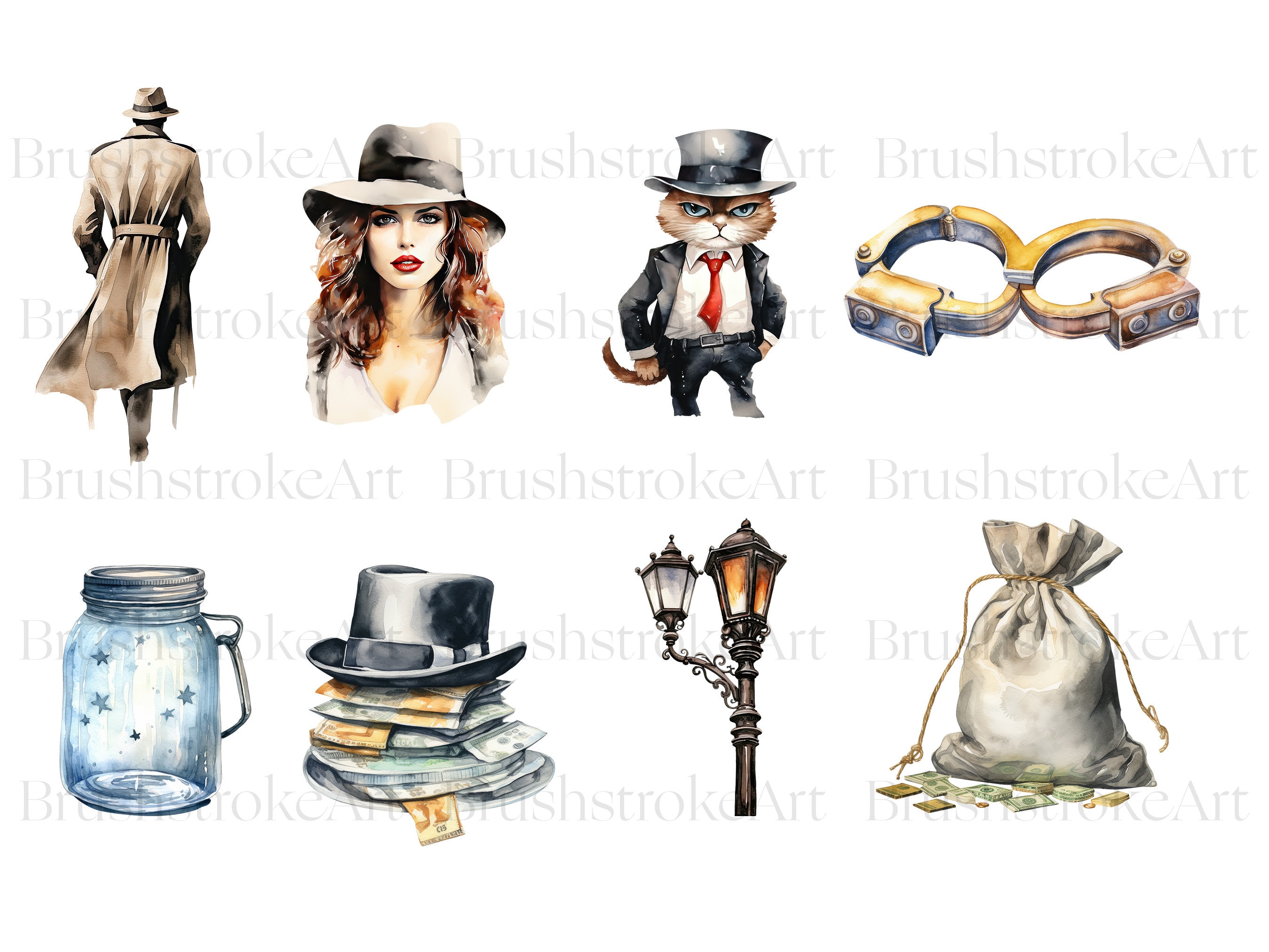 Watercolor Gangster Clipart, Mafia, Gang Clipart, Mob Boss, Gangster ...