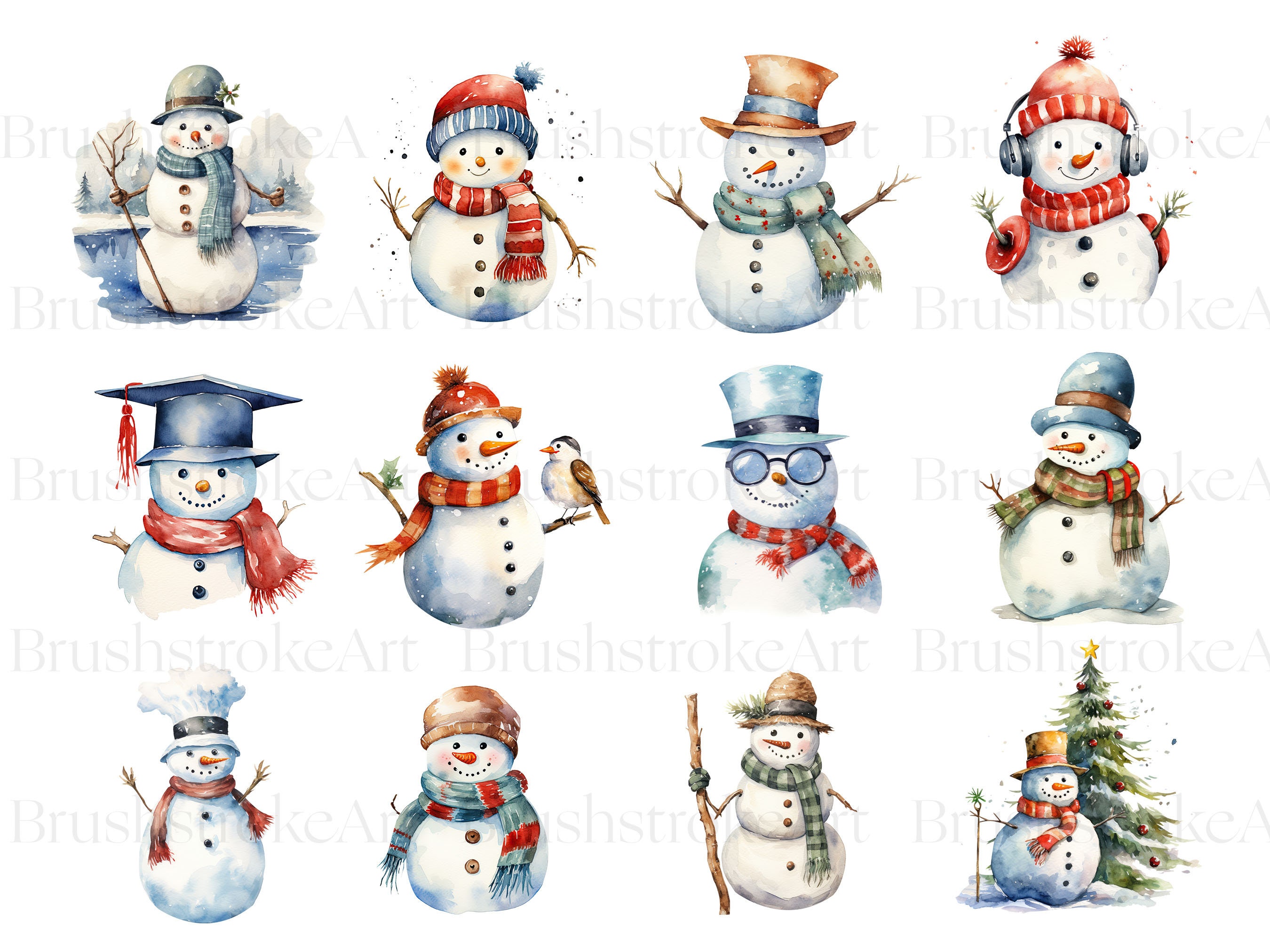 76 Watercolor Snowmen Clipart, Cute Christmas Snowman PNG, Christmas ...