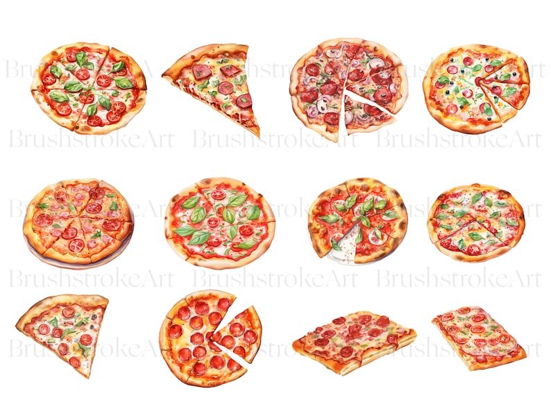 Watercolor Pizza Clipart, Pizza Margherita, Italian Food Clipart, Pizza ...