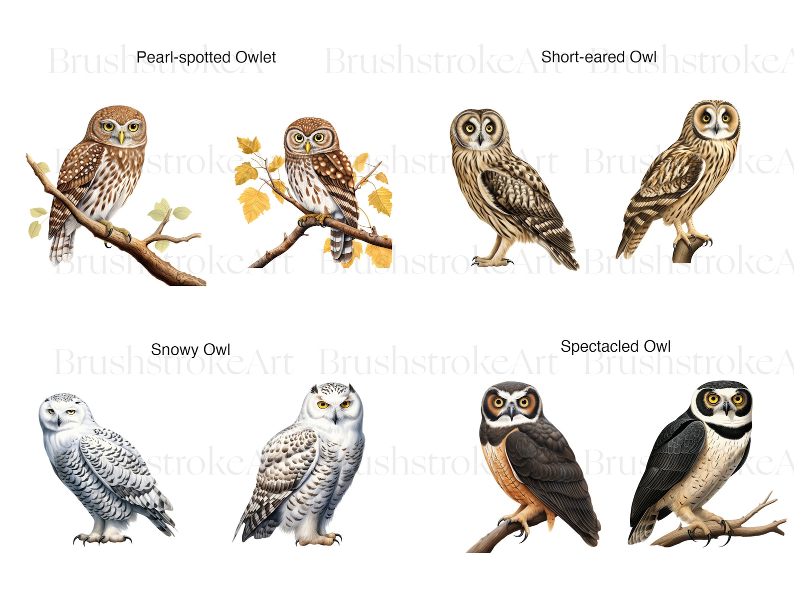 Owl Illustration Clipart, Barn Owl, Type of Owls, Cute Owl Species Art ...