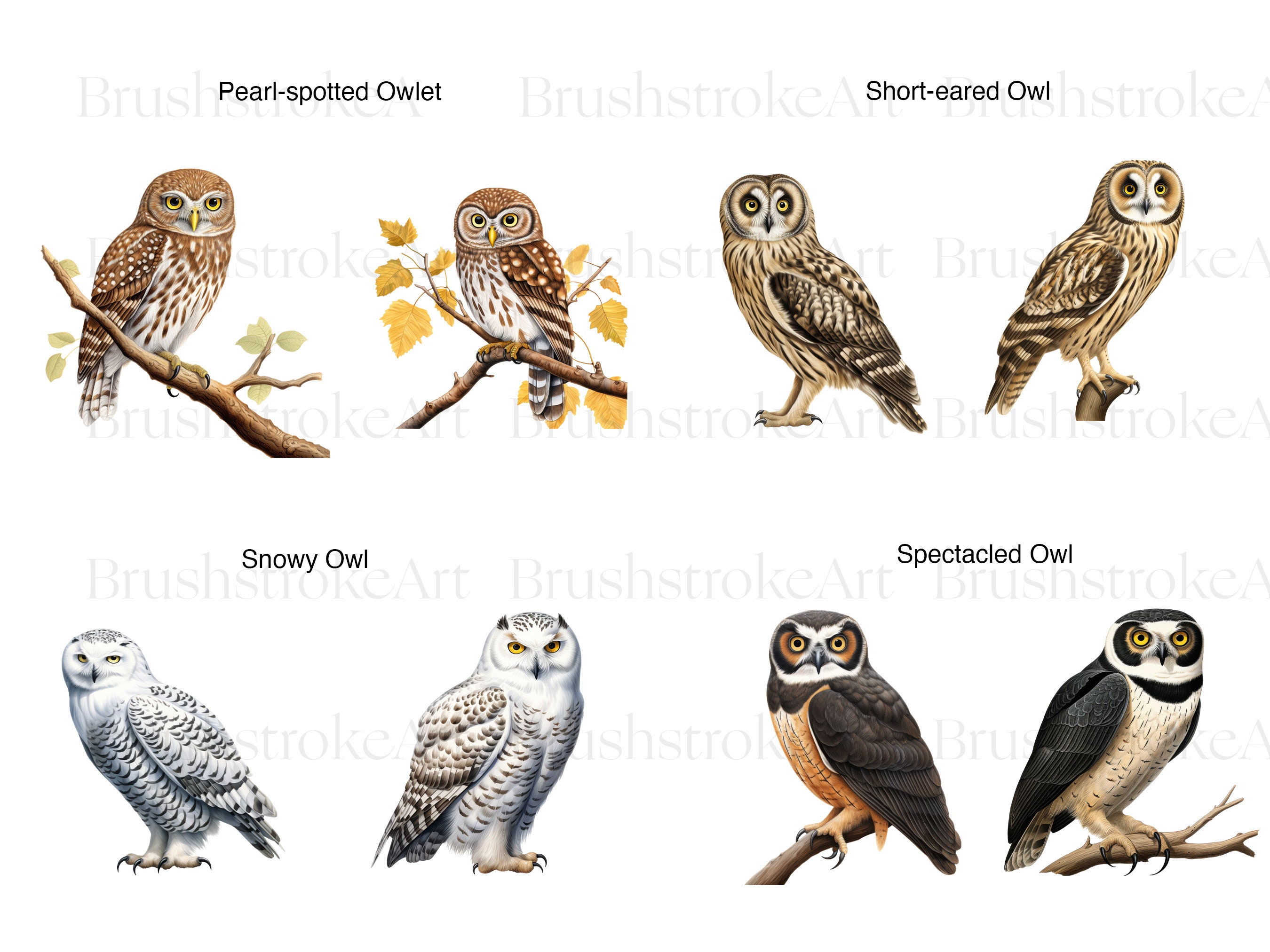 Owl Illustration Clipart, Barn Owl, Type of Owls, Cute Owl Species Art ...