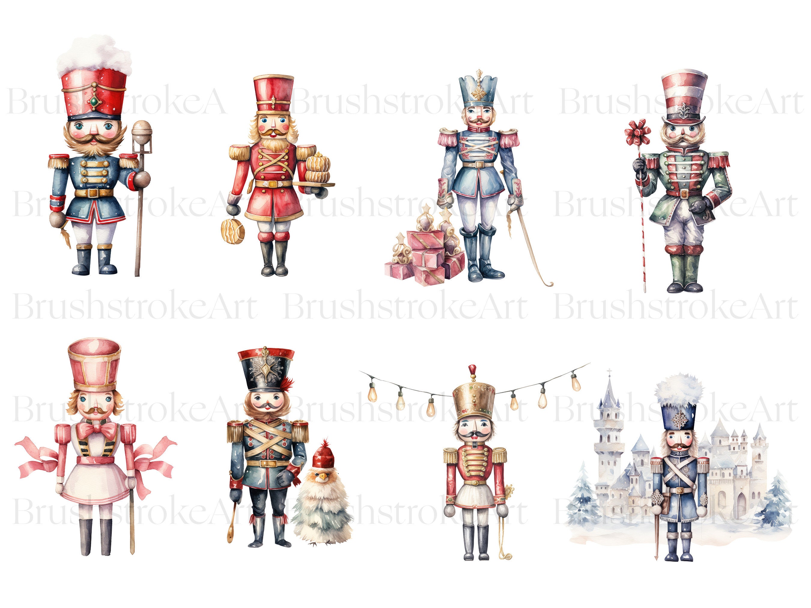 Nutcracker Clipart Pack: Watercolor Christmas PNG Images for - Etsy