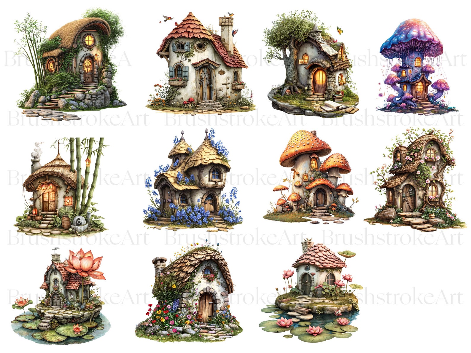 Watercolor Fairy House Clipart, Cute Mushroom House, Fairytale, Magical ...