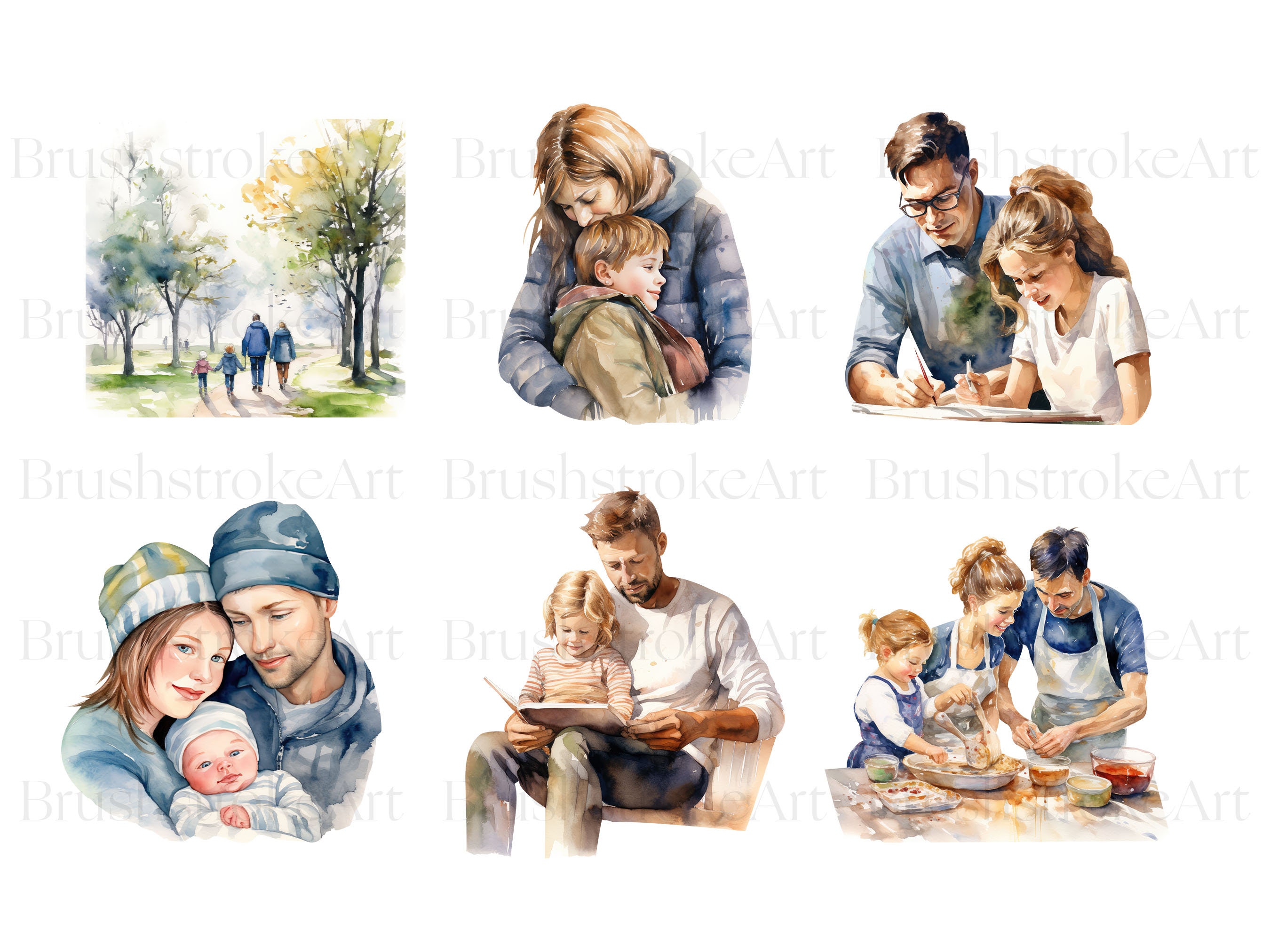 Watercolor Family Clipart, Dad Daughter, Mother, Son, Grandfather ...
