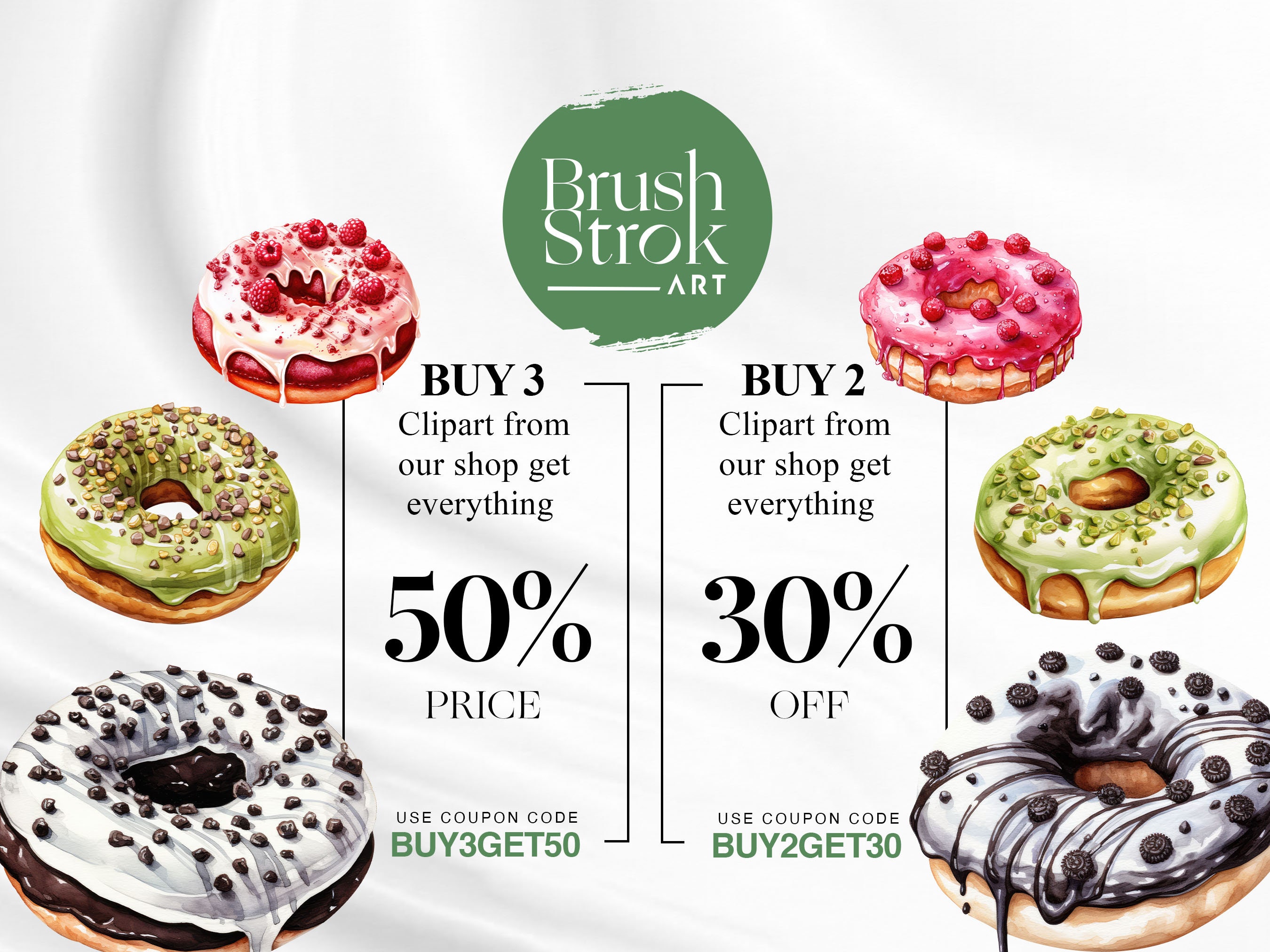 Watercolor Donut Clipart Dessert Pastries Glazed Donut - Etsy