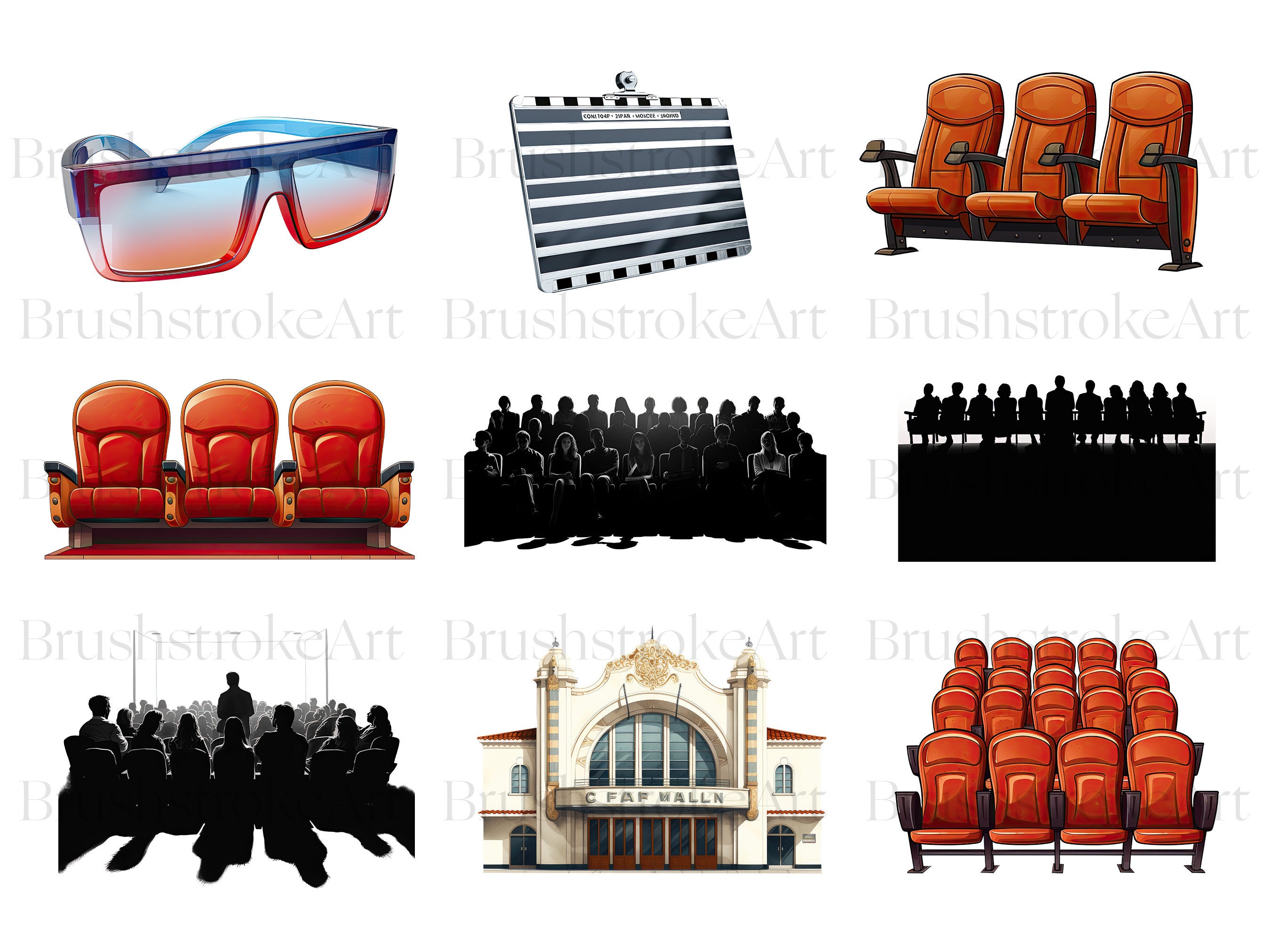 Watercolor Cinema Clipart, Theatre, Ticket, Popcorn, Camera PNG, Film ...