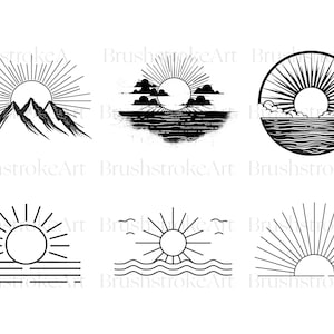 Line Art Sun Silhouette, Boho Sun Symbol, Sunset PNG, Sun Rays, Half ...