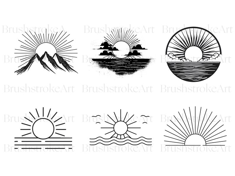 Line Art Sun Silhouette, Boho Sun Symbol, Sunset PNG, Sun Rays, Half ...