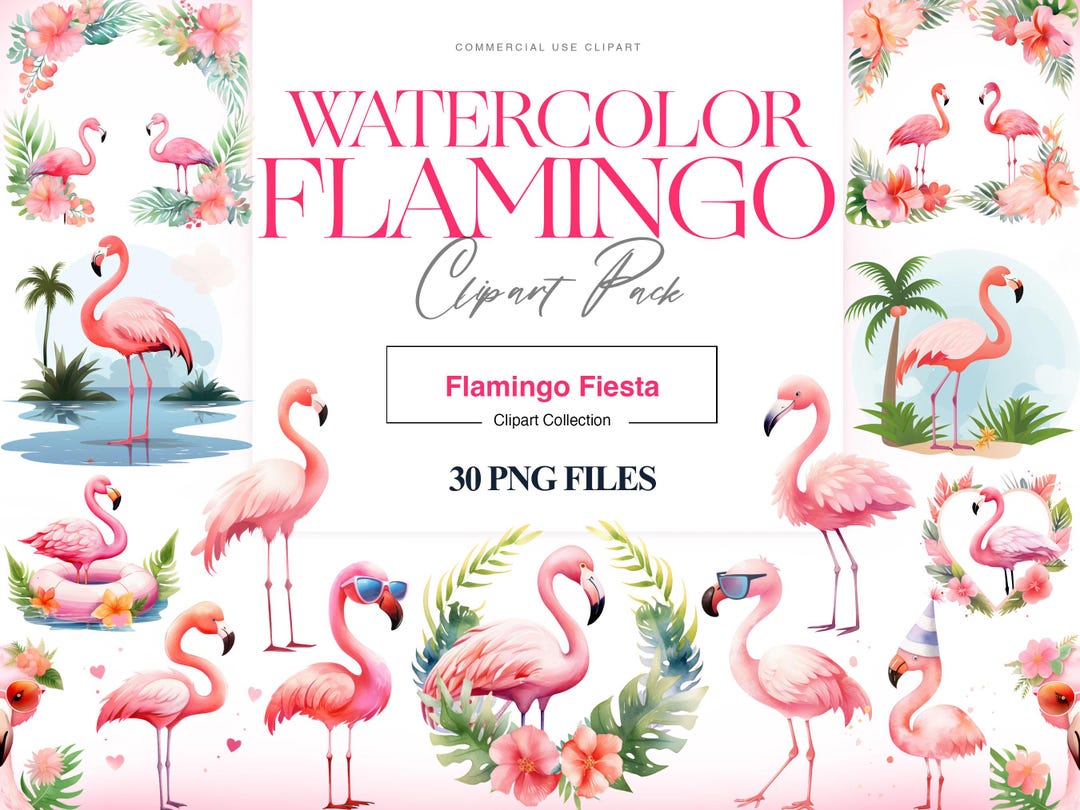 Watercolor Flamingo Clipart, Pink Flamingo PNG, Tropical Flamingo Bird ...