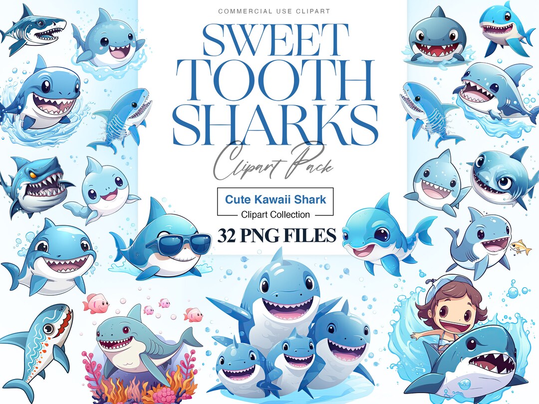 Cute Watercolor Shark Clipart, Great White Shark, Illustration, Nursery ...